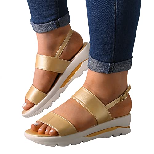 Platform Sandals Women Slip On Breathable Comfy Block Chunky Heeled Platform Sandals for Party Dating Daily Gold