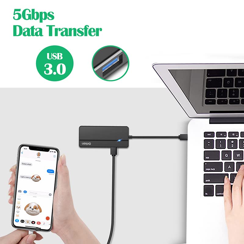 Orlian USB Hub, 5-in-1 USB 3.0 Hub Adapter, with 3 USB 3.0 Ports, SD and microSD Card Reader, USB A to USB C Adapter, for MacBook Pro, iMac, XPS, Surface Pro, S20, S10[Charging NOT Supported]