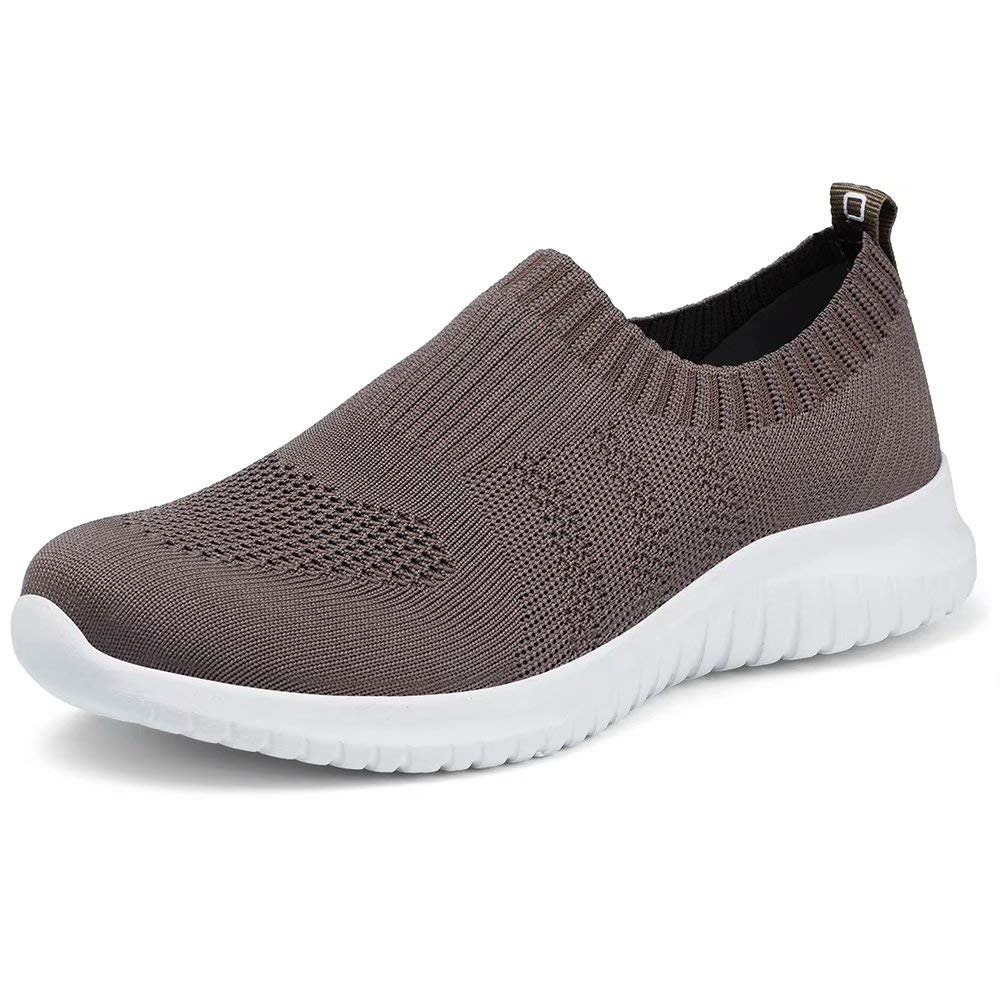 konhill Women's Walking Tennis Shoes - Lightweight Athletic Casual Gym Slip on Sneakers 8 US Brown