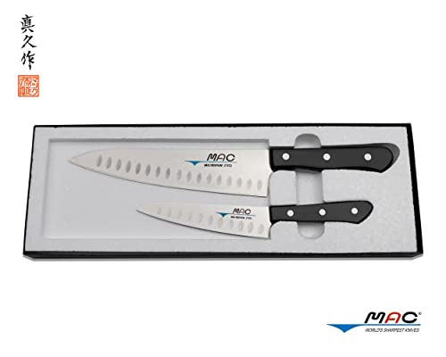 MAC Knife Chef series 2-piece starter knife set TH-201, TH-80 Chef series 8" Chef's knife w/dimples and TH-50 Chef series 5" Paring knife w/dimples, handcrafted in Seki, Japan