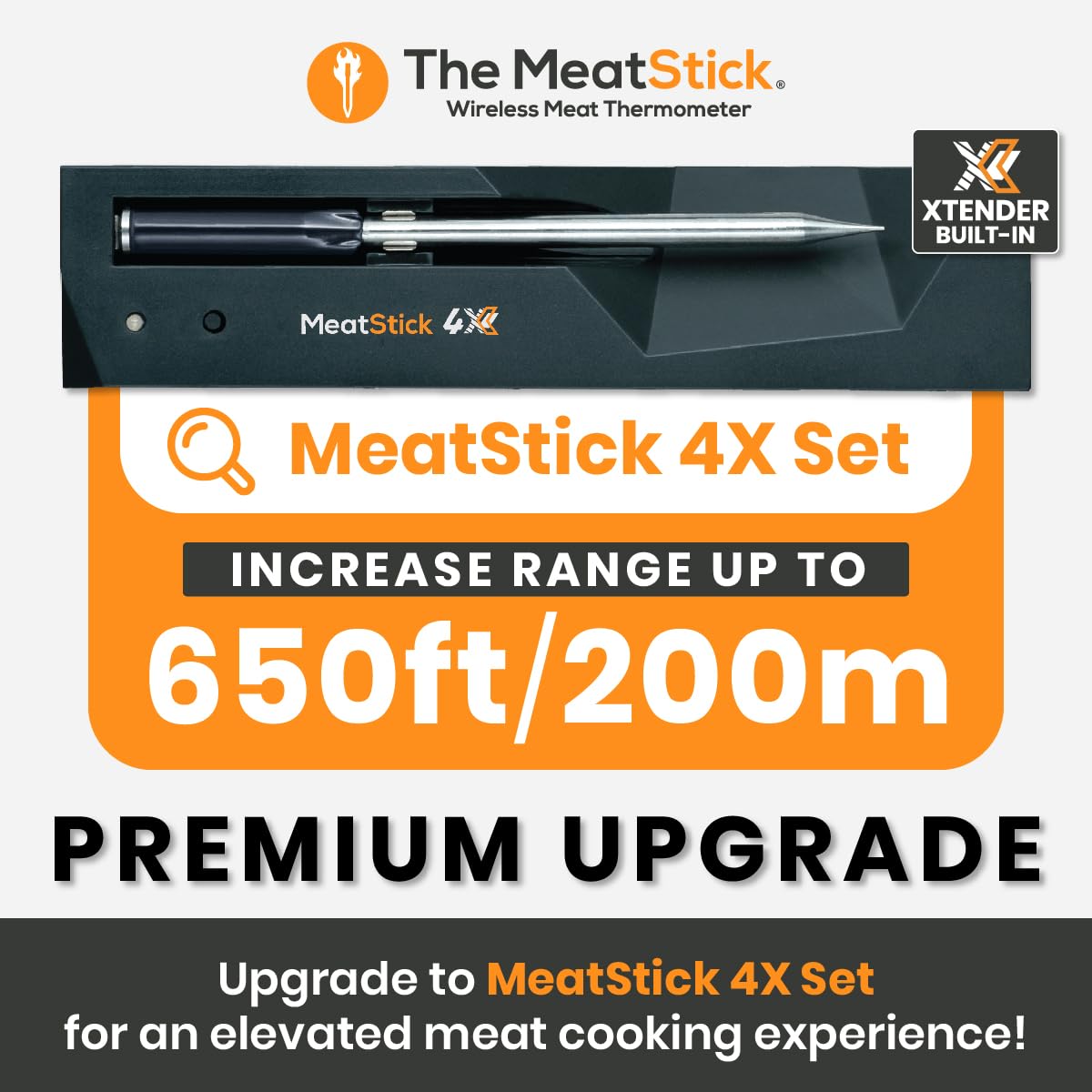 MeatStick 4 (One Probe Set) | Quad Sensors Smart Wireless Meat Thermometer | Digital Food Probe with Bluetooth | for Smoking, Grilling, BBQ, Air Fryer, Deep Frying, Oven, Rotisserie | Limited Range