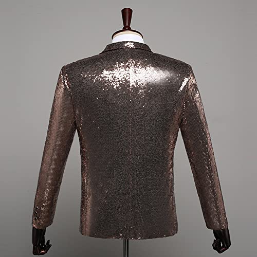 Men's Shiny Sequins Suit Blazer One Button Sequin Festival Party Tuxedo Slim Fit Banquet Prom Wedding Sport Coat (Brown,Medium)