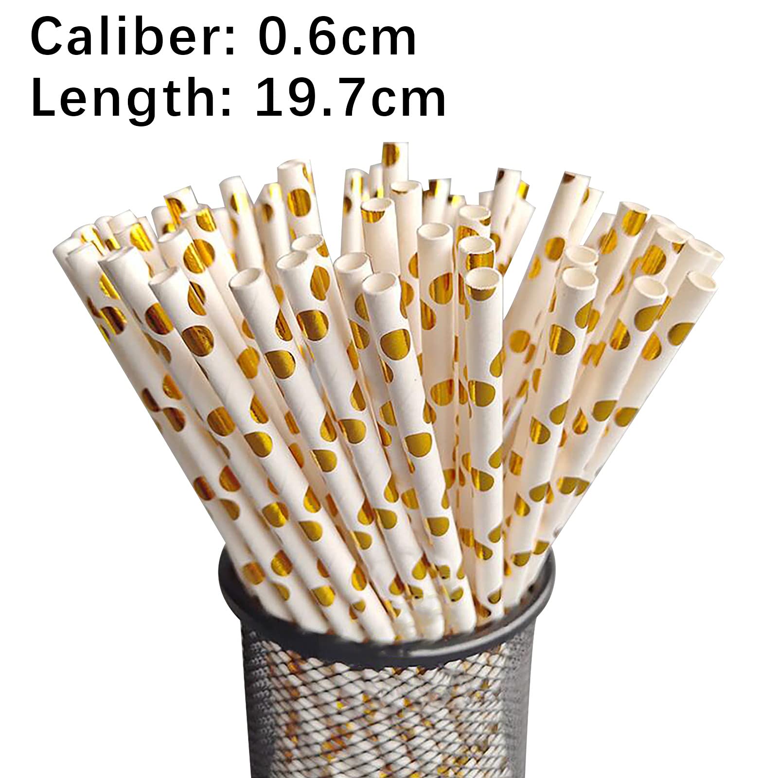 Juesi [100 Pack] Paper Straws Gold Coated, Biodegradable Paper Drinking Straw for Both Hot and Cold Beverages, 7.67 inch for Party Bar Shop Restaurant (Blue)