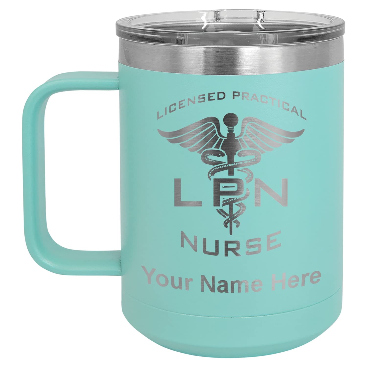 LaserGram 15oz Vacuum Insulated Coffee Mug, LPN Licensed Practical Nurse, Personalized Engraving Included (Teal)