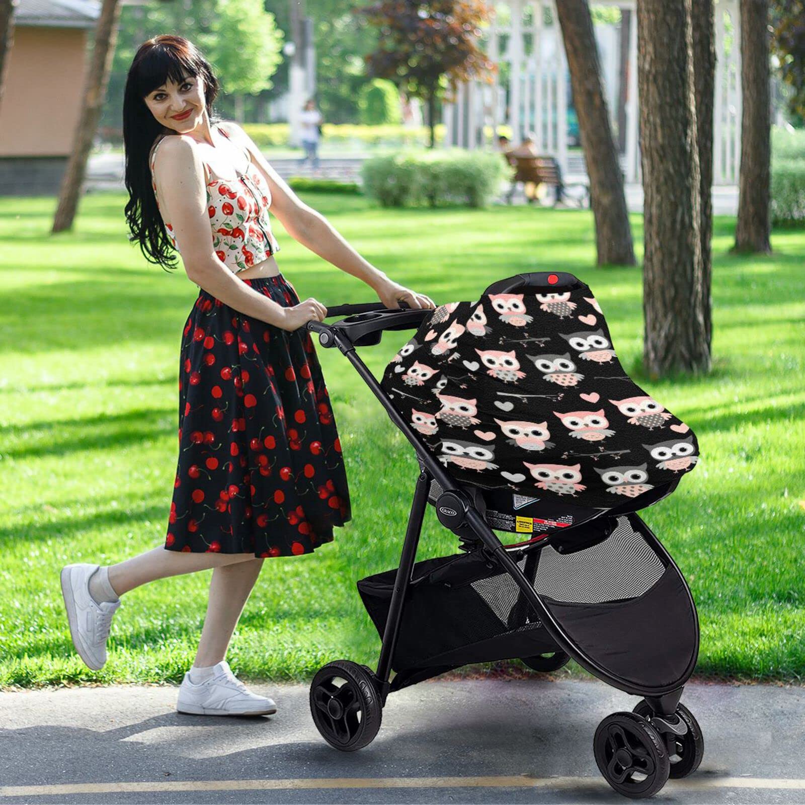 Nursing Cover Breastfeeding Scarf Pink and Grey Owls - for Baby Car Seat Covers, Stroller Cover, Carseat Canopy(228ya4b)
