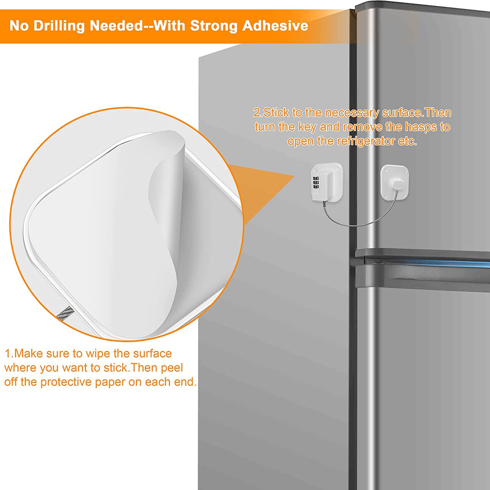 Refrigerator Locks, Child Locks for cabinets, Combination Locks Sticky Pantry Suitable for Children Adults Drawers freezers Windows Closets, etc. as Required (Pack of 2)