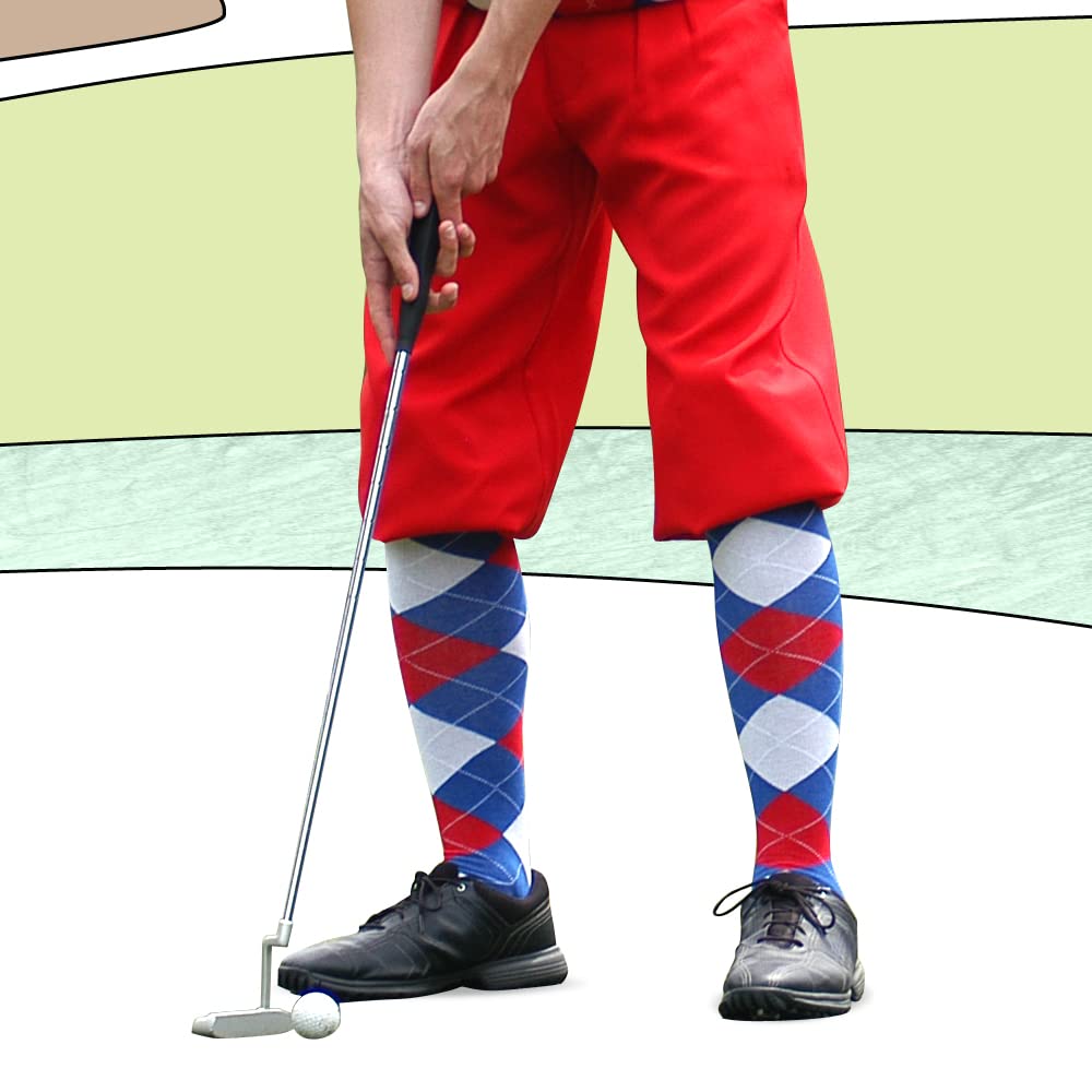 Golf Knickers Colorful Knee High Argyle Cotton Socks For Men Women and Youth - NNN: Lime/Pink/White - Ladies