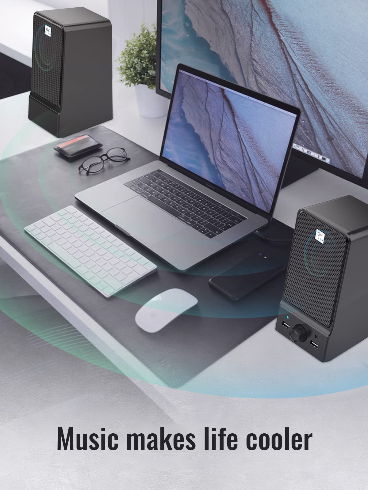OROW USB Computer Speakers,Hi-Fi Stereo External Speakers for PC,16W Desktop Speaker,Built-in DSP Sound Chip, Deep Bass&Pure Vocal,Laptop Speakers with Headphone Jack(S203)
