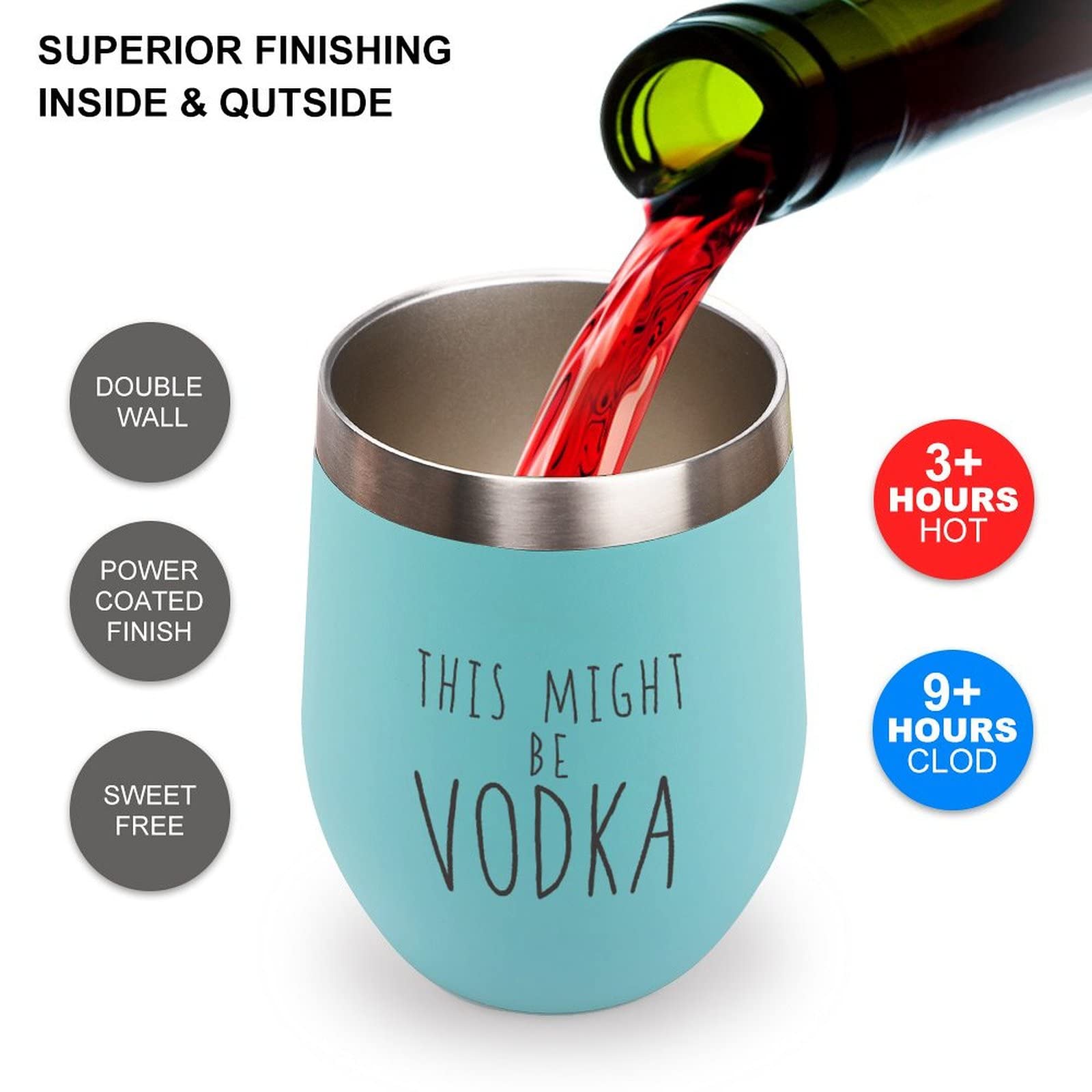 Lake Blue 12oz Non-Rust Steel Wine Tumbler This Might Be Vodka Insulated Wine Glass with Sliding Lid, Funny Wine Cup for Champaign, Cocktail, Beer