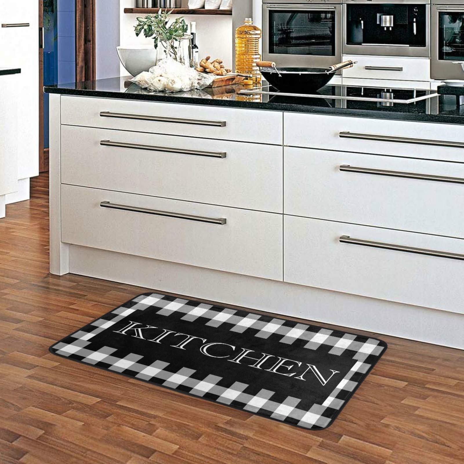 Kitchen Rug Black and White Kitchen Buffalo Plaid 39 x 20 Inch Non-Slip Anti Fatigue Comfort Entryway Door Mats Perfect Carpet for Home Decor