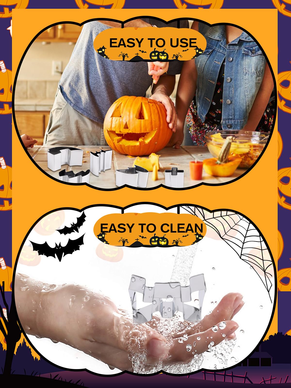 Rolcoassuns 27PCS Halloween Pumpkin Carving Kits,Pumpkin Carving Tools Set with 23PCS Stainless Pumpkin Carving Stencils,3 Carving Tools&1 Mallet for Adults Kids Easy Safe Fun DIY Halloween Decoration