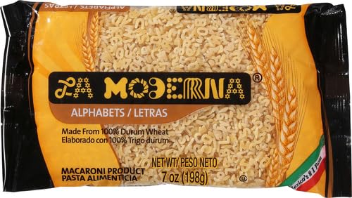 La Moderna Alphabet Pasta, Noodles, Durum Wheat, Protein, Fiber, Vitamins, 7 Oz