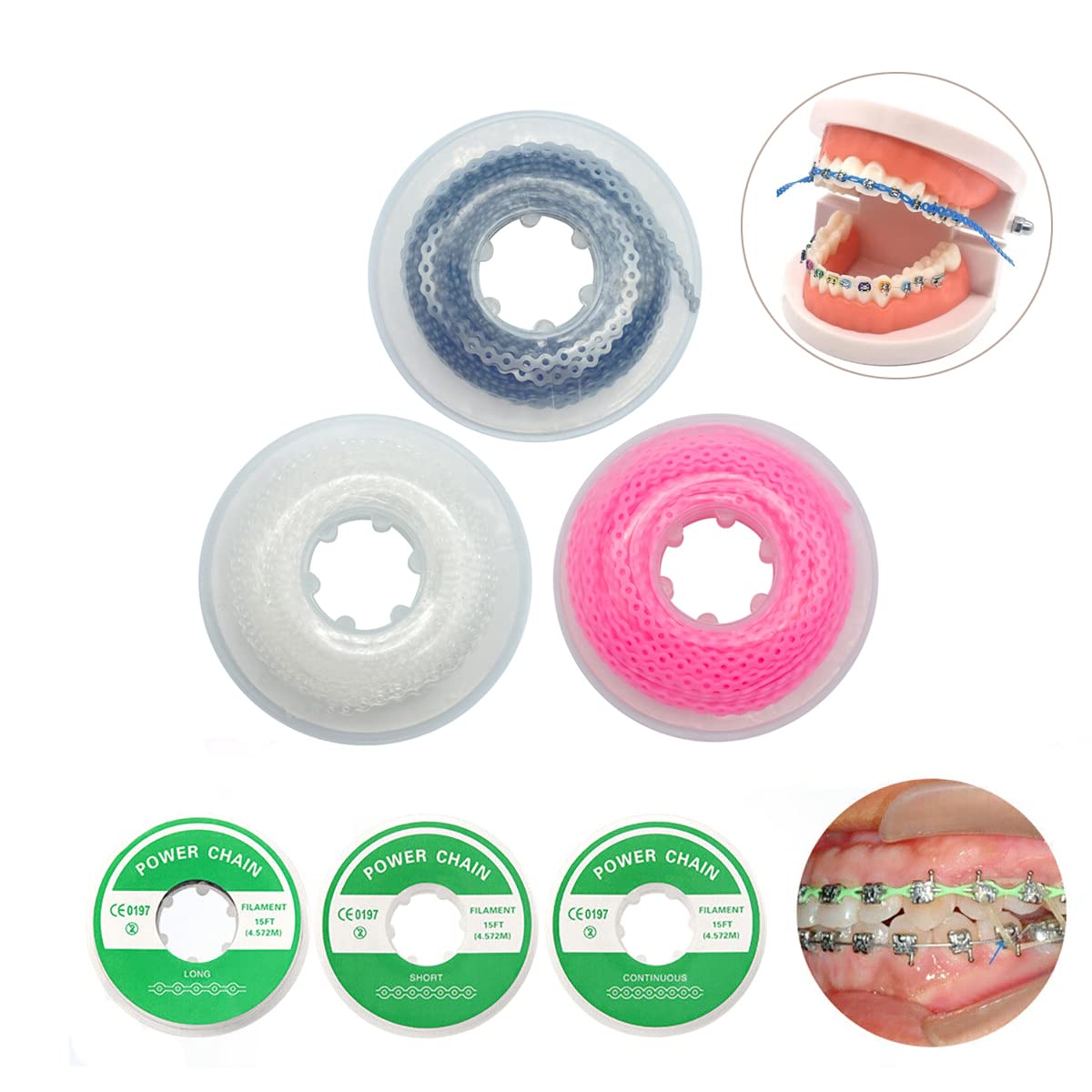Orthodontic Braces Rubber Chains Power Chains, Dental Rubber Chains Power Chains for Braces,Orthodontic Spool Elastic Rubber Band C/S/L 4.5M (C,Pink)