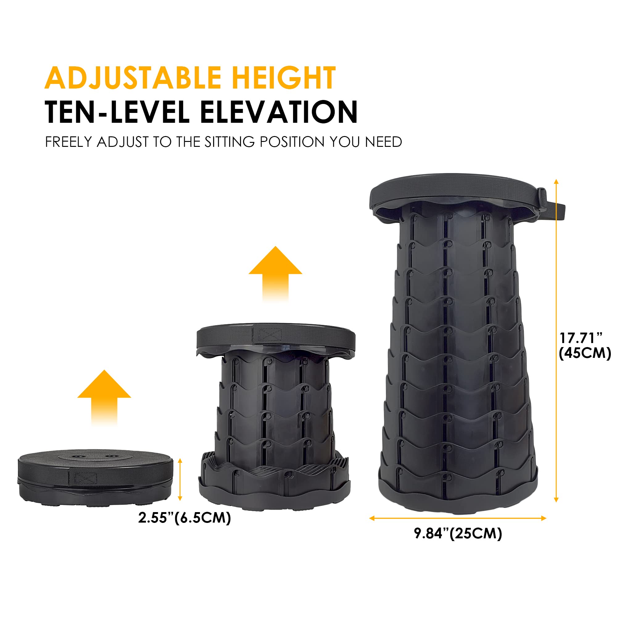 LOOVIU Portable Telescoping Stool, Camping Retractable Folding Stool with Carry Strap, Adjustable Height Plastic Stools for Fishing Hiking BBQ Outdoor (Red+Black), Black+red