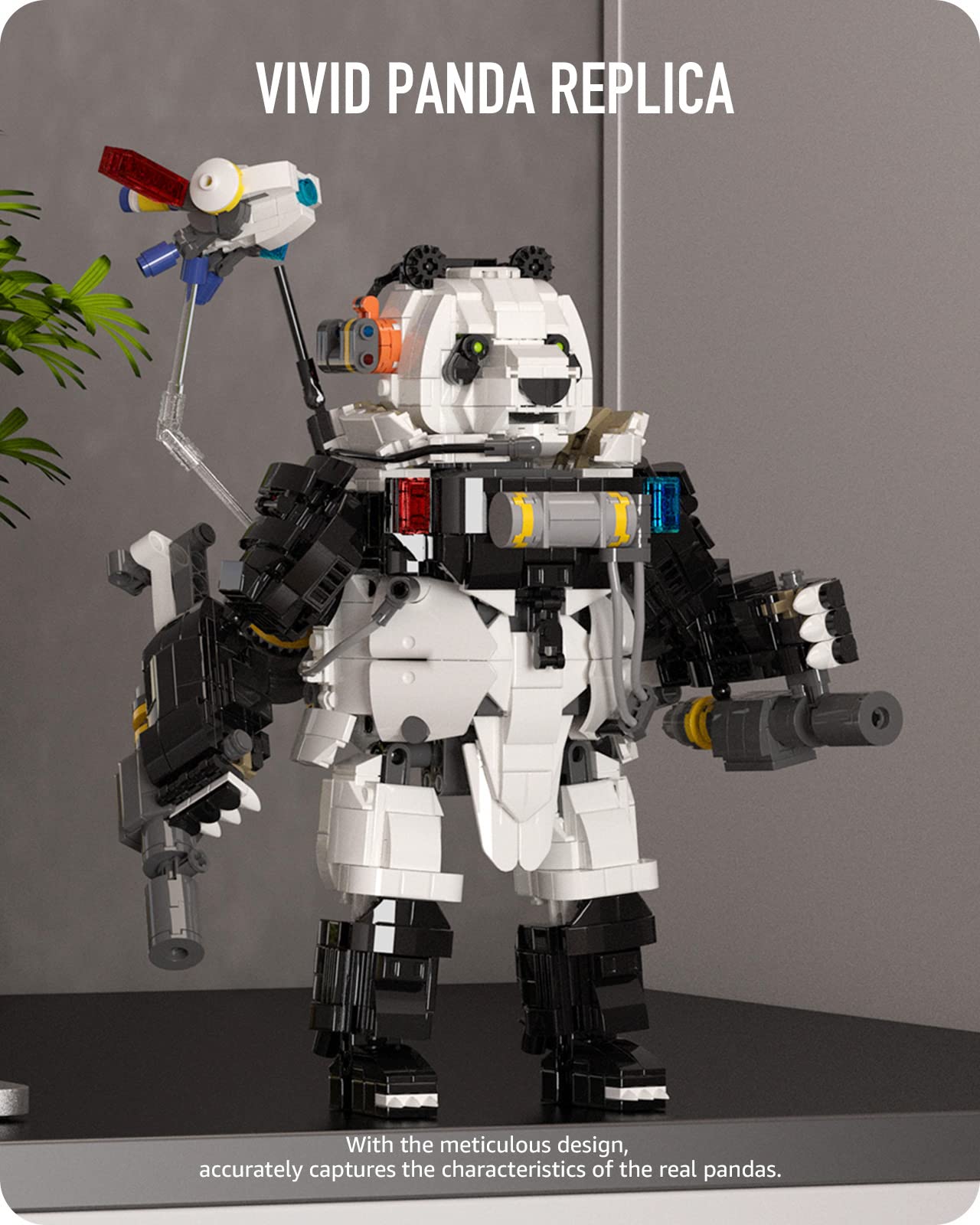 Nifeliz Mecha Panda Building Set, Model Toy with a Display Stand, Collectible Gift for Adults (1,348 Pieces)