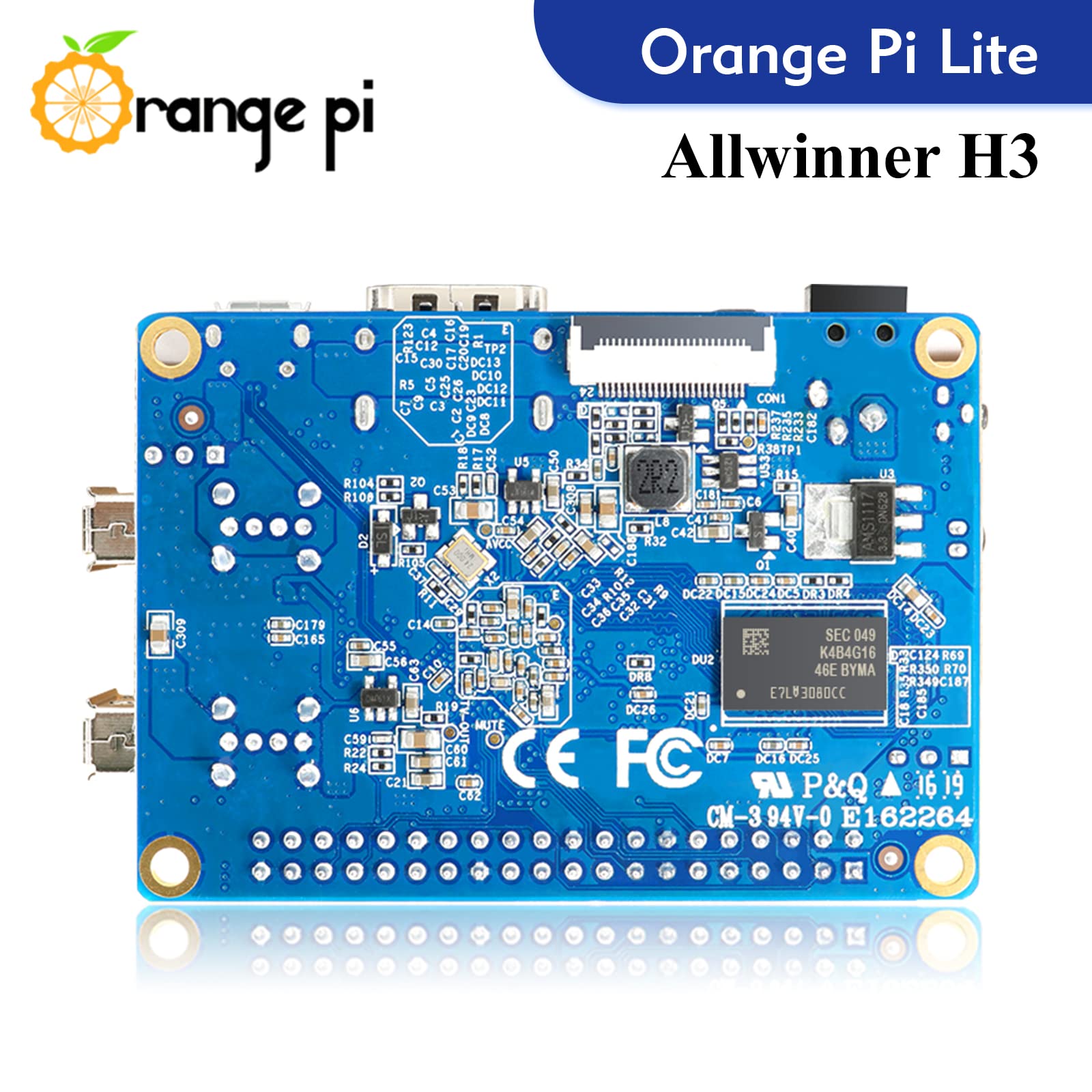 Orange Pi Lite 1GB DDR3 Allwinner H3 Quad Core Open-Source Single Board Computer, Microcontroller Support Android, Ubuntu, Debian Image (Pi Lite 1GB + Power Supply + Case)