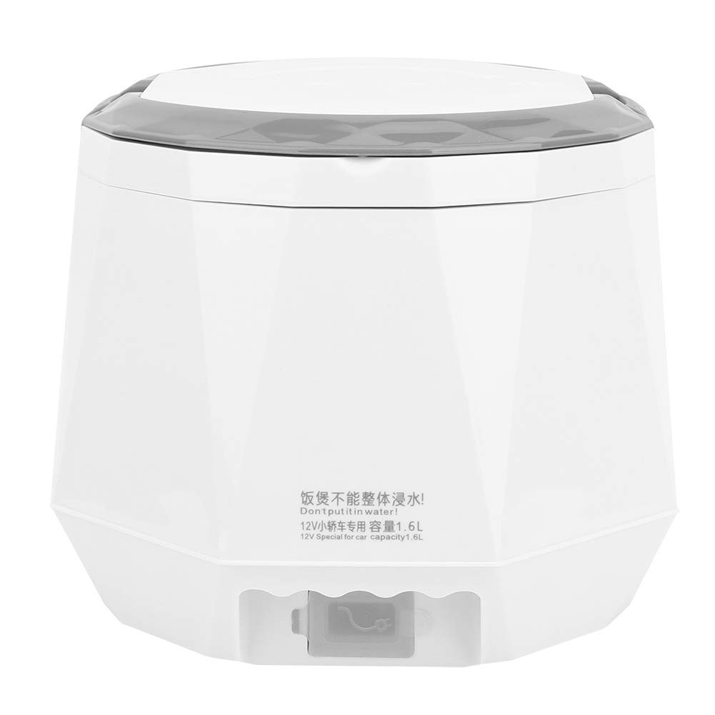 Junlucki 1.6 L Mini Rice Cooker - 12V Electric Food Steamer - Household Multi Cooker Portable Rice Cooking Steaming Pot for Car/Home/Travel - Kitchen Tool Instant Keep Warm (White)