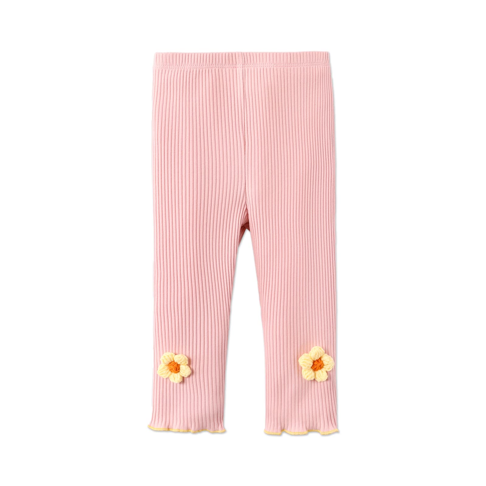 PATPAT Baby Girl Knit Cotton Flower Pants Solid Color Leggings 3 Packs 18-24 Months