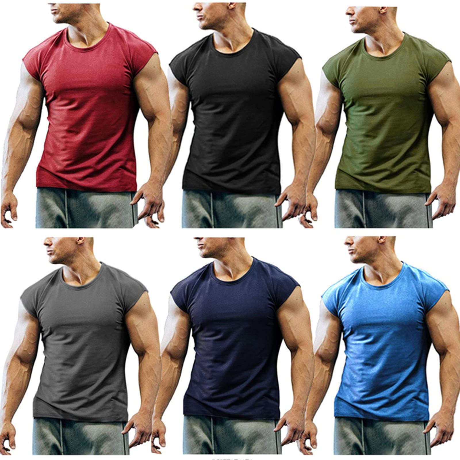 Men's Workout Tank Tops Sleeveless Muscle Cut Off Shirts Bodybuilding Gym Shirt Red