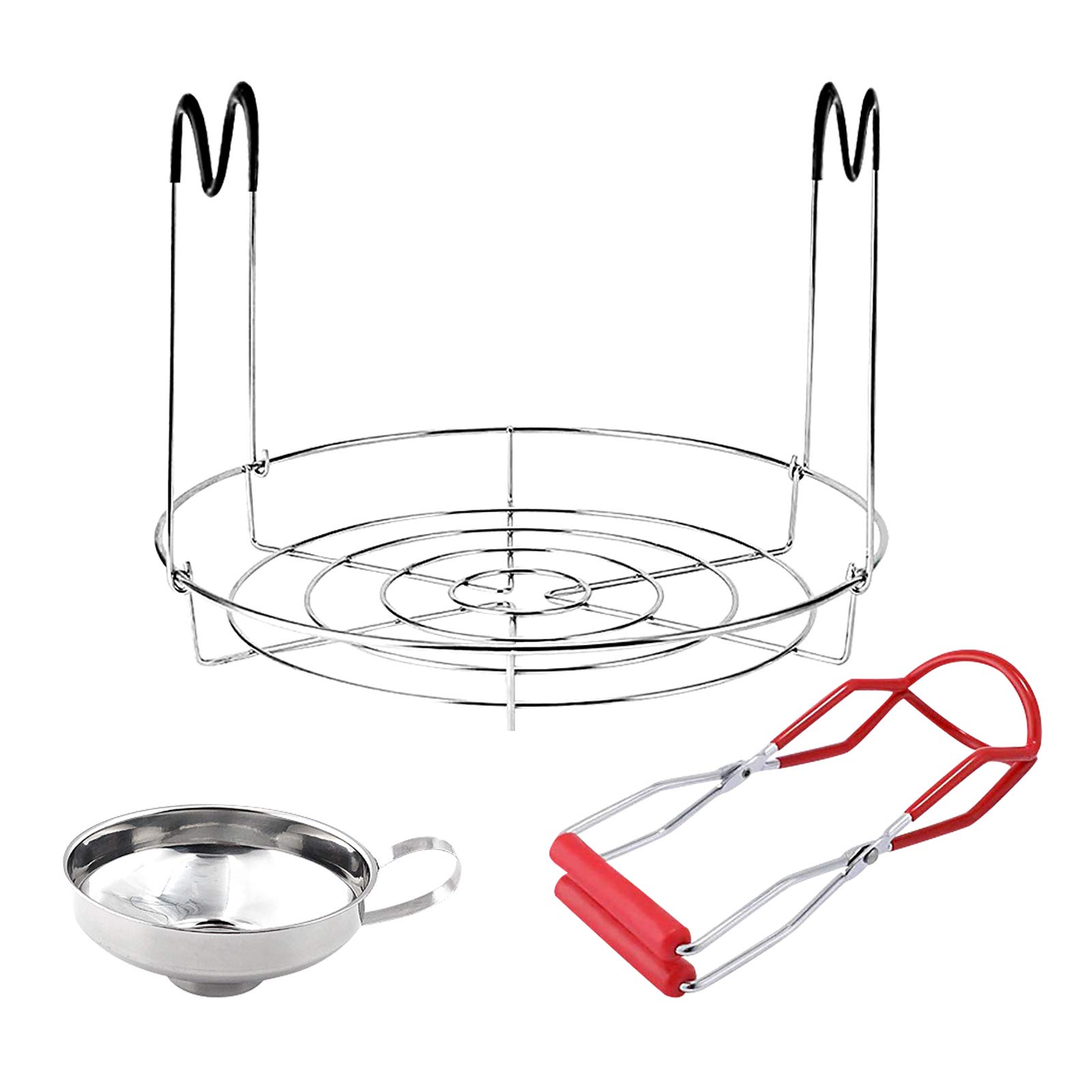 Kalolary Canning Rack, 3PCS Canning Kit Jar Tongs Stainless Steel Canning Funnel Jar Lifter Canning Rack with Silicone Handle Heat-resistant Kitchen Canning Supplies(Jars Not Included)