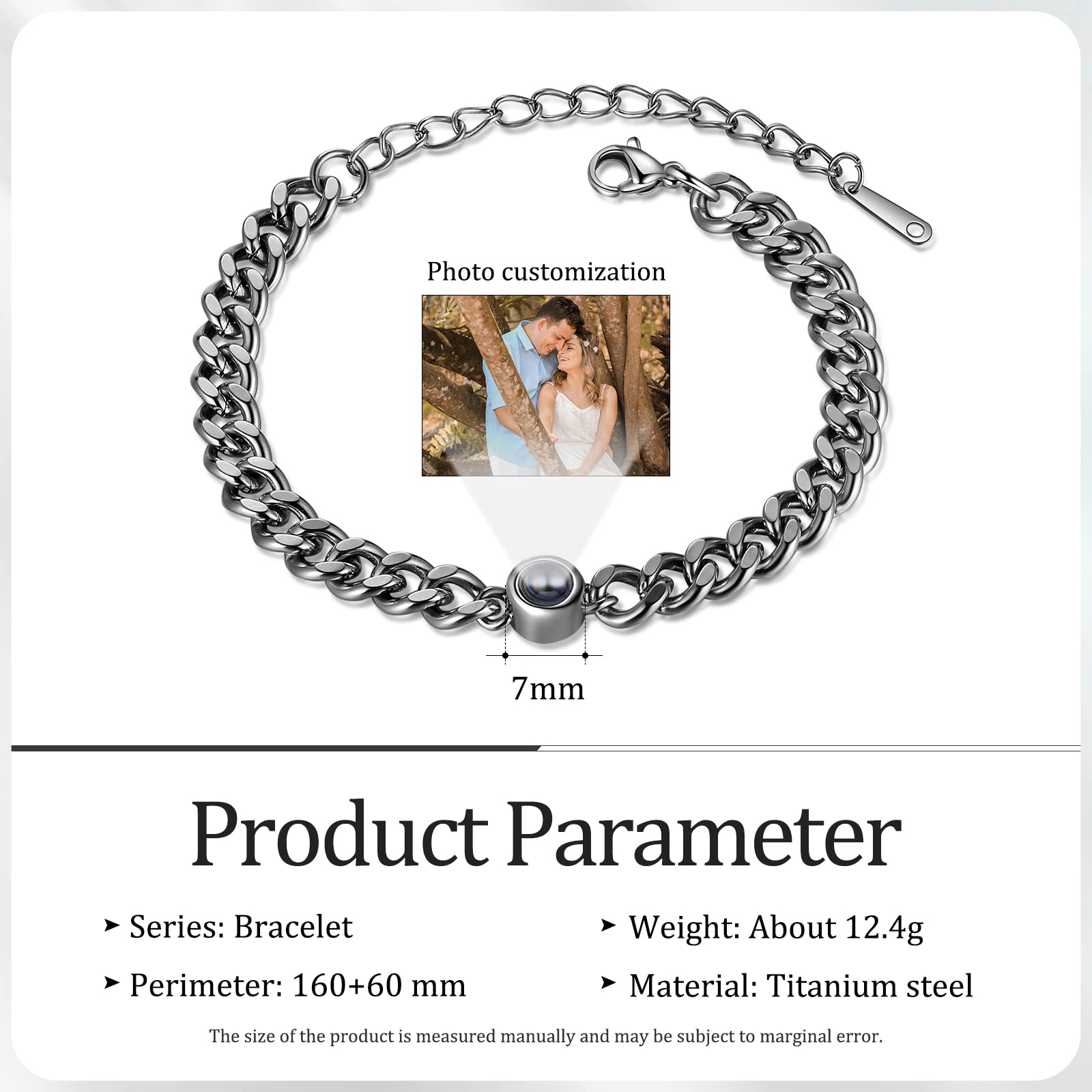 LoraPetid Custom Bracelets with Picture inside Personalized Photo Projection Bracelets for Women Men Anniversary Memorial Gifts for Couples Boyfriends Girlfriend