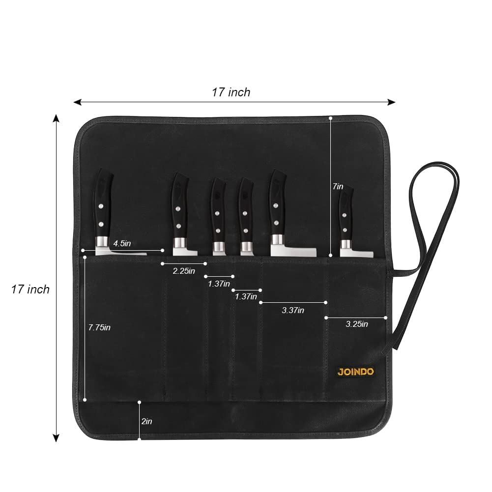 JOINDO Knife Roll Bag, Chef’s Knife Roll Bag, Heavy Duty Chef Knife Roll Bag with 6 Slots, Waxed Canvas Knife Bag Roll, Knife Pouch Holder for Home Kitchen Travel Camping