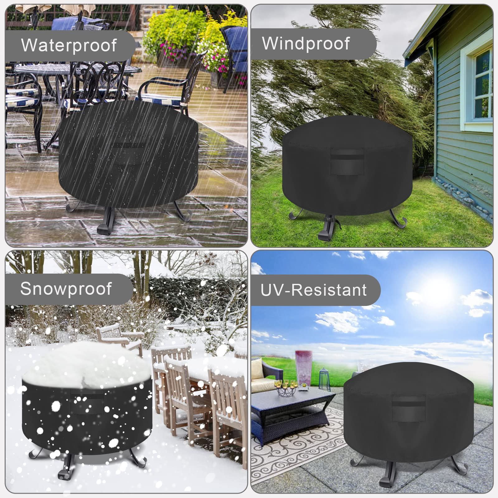 Outdoor Round Fire Pit Covers for 36 38 inch, 600D Waterproof Wood Burning Fire Stove Cover for Patio Firepits, Outside Furniture Fireplace Covers with Drawstring Closure Dustproof (38" Dx20 H)