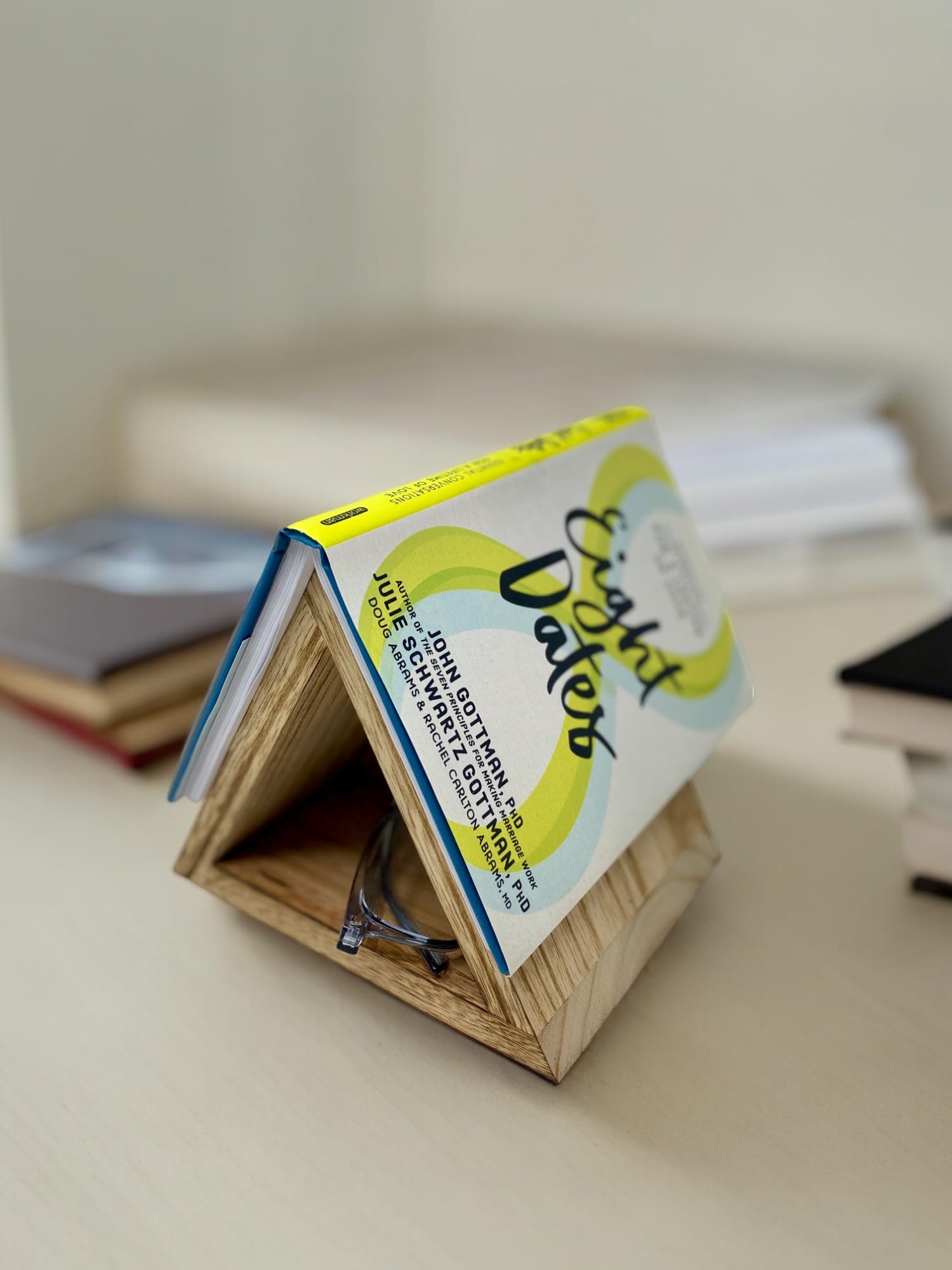 Multi-Functional Triangle Book Holder No Assebmly Required | Convenient Book Stand with Storage Cubby for Organized Reading Experience | Wooden Book Accessory | Perfect Gift for Book Lovers