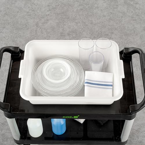 Restaurantware TUB ONLY: RW Clean 20 x 15 x 5 Inch Kitchen Bus Tub 1 Durable Bus Utility Box - Easy-Grip Handles Freezable White Plastic Bus Box For Restaurants Or Catering Services