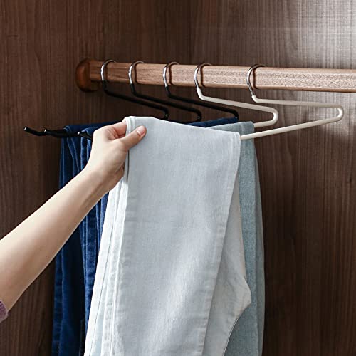 SHIMOYAMA Pants Hangers, 10 Pack, Open-Ended Trousers Hangers, Space-Saving Clothes Hanger, White and Black
