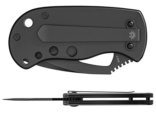 Off-Grid Knives - FAT BOY BLACKOUT Pocket Tank Manual Folding Utility Knife - Compact EDC, Razor Sharp Japanese AUS8 Steel, Deep Carry Clip, Safe Button Lock Release (Blackout)