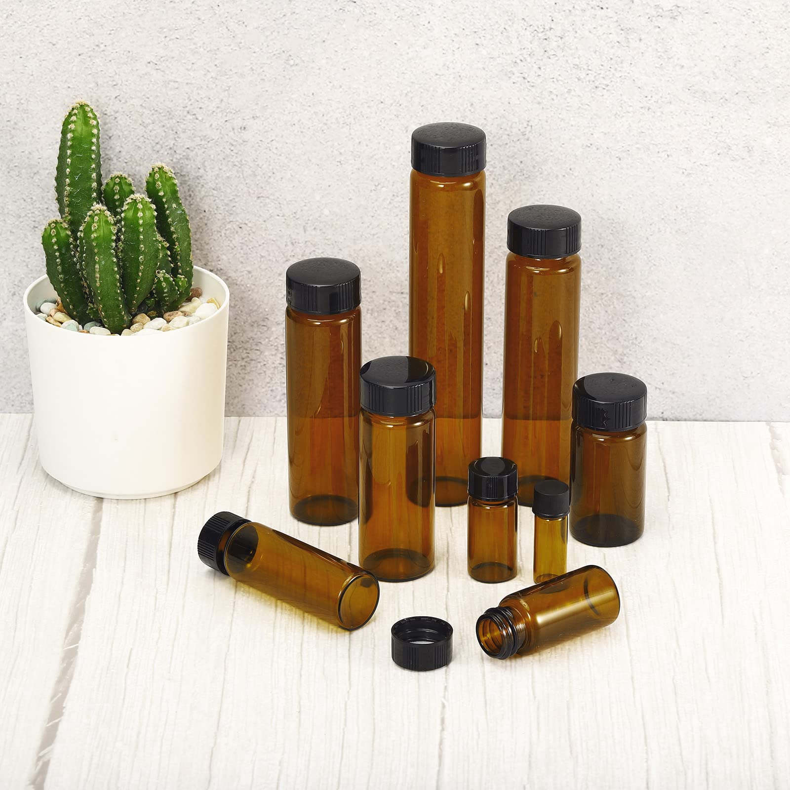 PATIKIL 10mL Reagent Media Bottle, 12 Pack Round Glass Storage Bottles Plastic Screw Cap for Lab Home, Brown