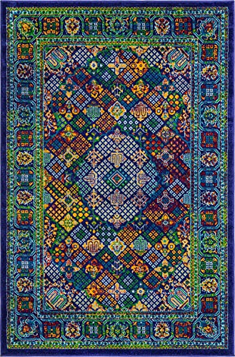 Unique Loom Calypso Collection Area Rug - Trinidad (4' x 6' Rectangle, Navy Blue/ Green)