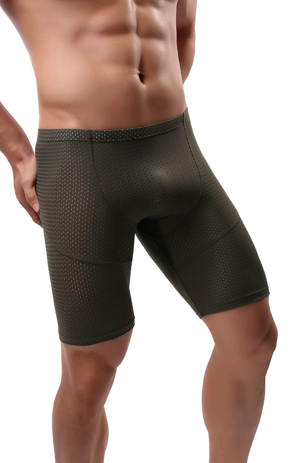 Linemoon Mens Yoga Compression Shorts Mesh Athletic Training Gym Workout Leggings for Cycling Running Swimsuit Army X-Large
