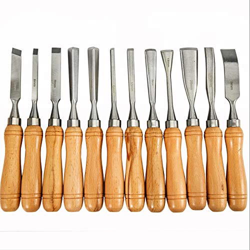 Mophorn Wood Chisel Sets 12pcs,Wood Carving Hand Chisel 3-3/4Inch Blade Length,Woodworking Chisels with Red Eucalyptus Handle,Wood Tool Box,for Wood Carving Root Carving Furniture Carving Lathes
