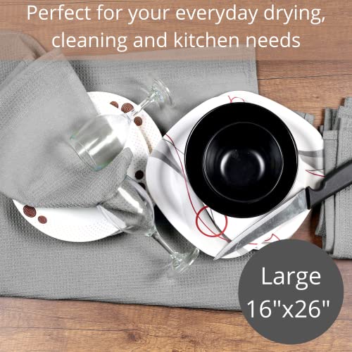 Linen Hub 100% Cotton Waffle Kitchen Dish Towels 16x26 Oversized, Absorbent Durable Washable, Tea Towels, Dish Cloths, Bar Towels, Cleaning Towels, Kitchen Towels with Hanging Loop - Set of 6 Grey