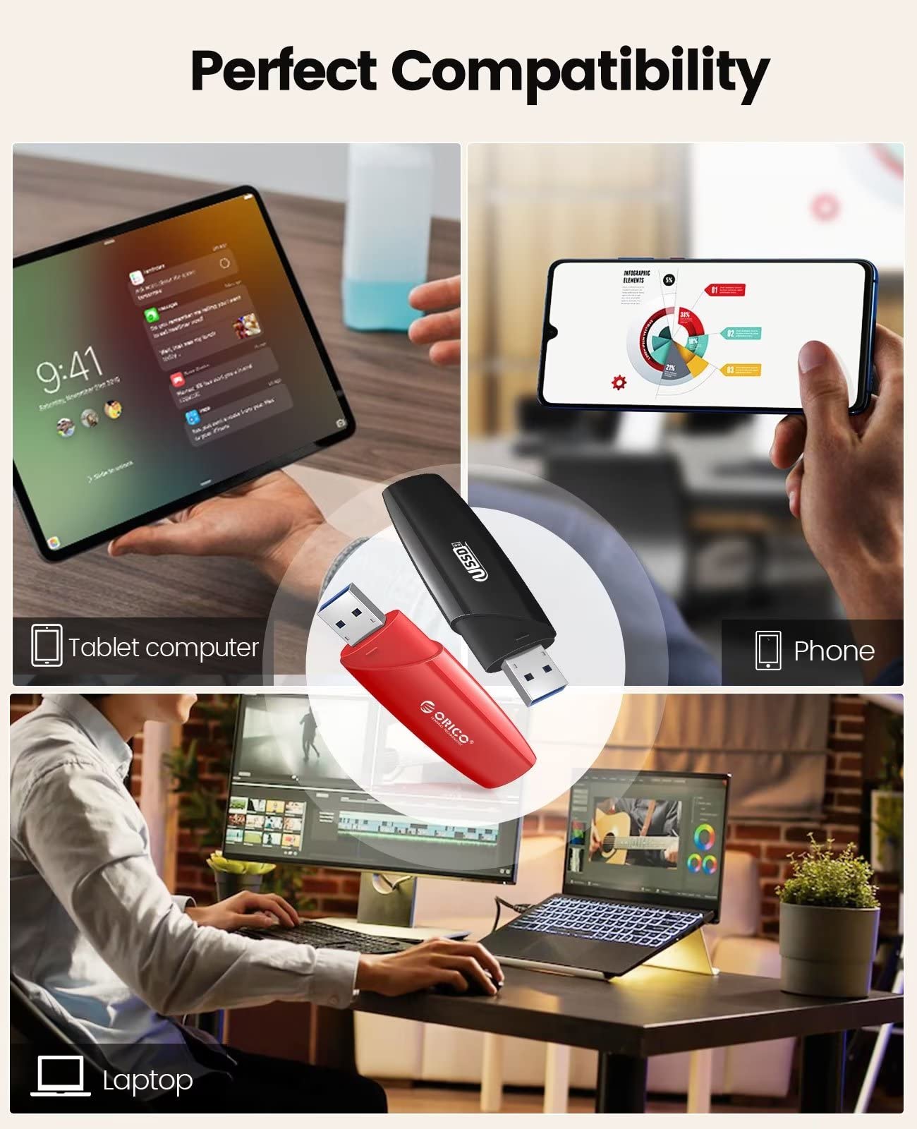 ORICO 405 MB/s Flash Drive 128GB, Memory Stick USB3.2 Reading Thumb Drive with Keychain USB Flash Drive Metal USB Drive Data Storage Compatible with Computer/Laptop(UFSD)