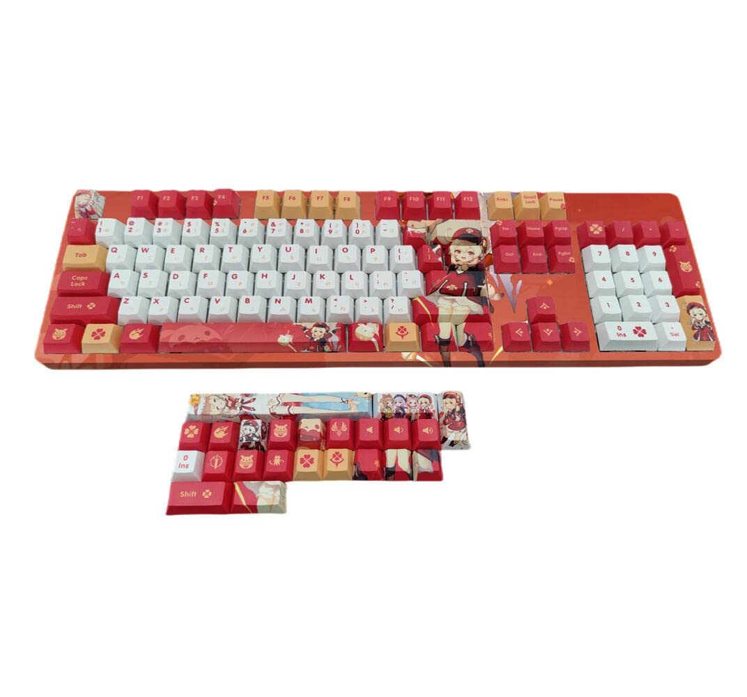 OAGG Genshin Impact 128keycap Klee Gaming Keyboard Set 5-Side Dye-Sublimation PBT Keycaps Gaming Mechanical Keyboard R4 Keycaps, DIY OEM Keycaps for Gaming Mechanical Keyboard (Klee)