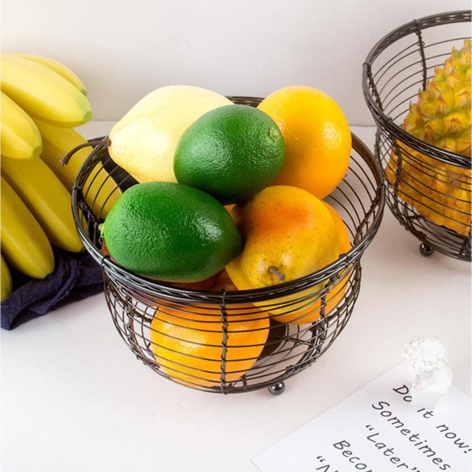 MagiDeal Wire Fruit Bowl, Classic Kitchen Design for Produce Storage Basket Holder, Countertop Decor Organization, Storage Baskets for Bread Snacks