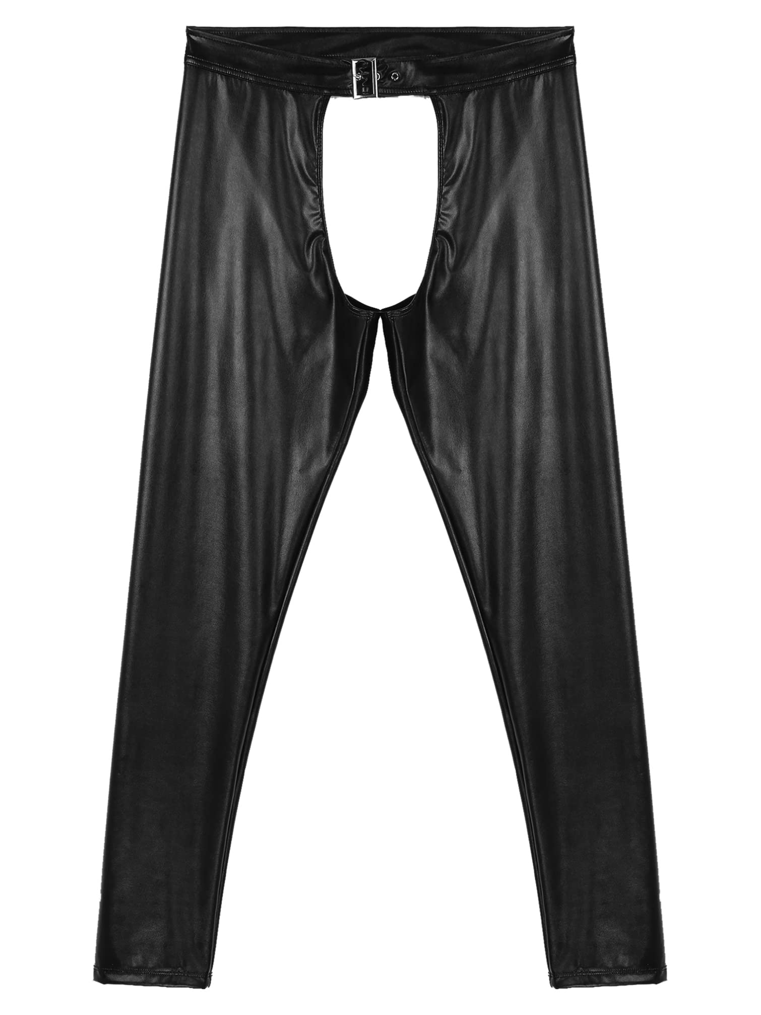 Linjinx Men Motorcycle Faux Leather Chaps Front Hollow Out Leggings Adjustable Buckle Mid Waist Pant Black 4X-Large