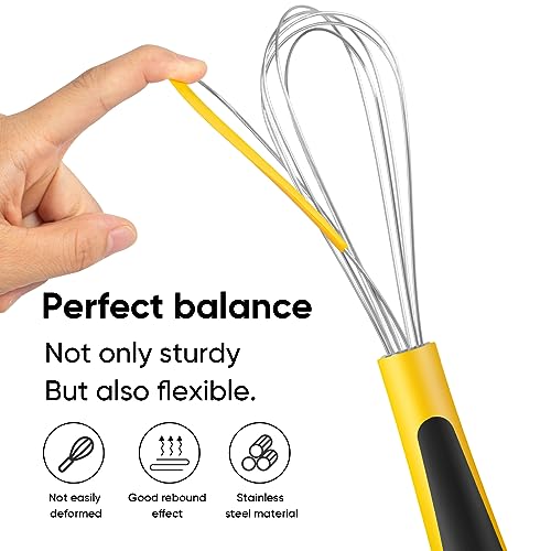 Maxjoy Silicone Whisk,Silicone Whisks for Cooking Non Scratch,Wisking Tool Metal Wire Silicone Stainless Steel Wisk for Kitchen Egg Bread Mixing,Small Mini Heat Resistant Whisk,Yellow & Black