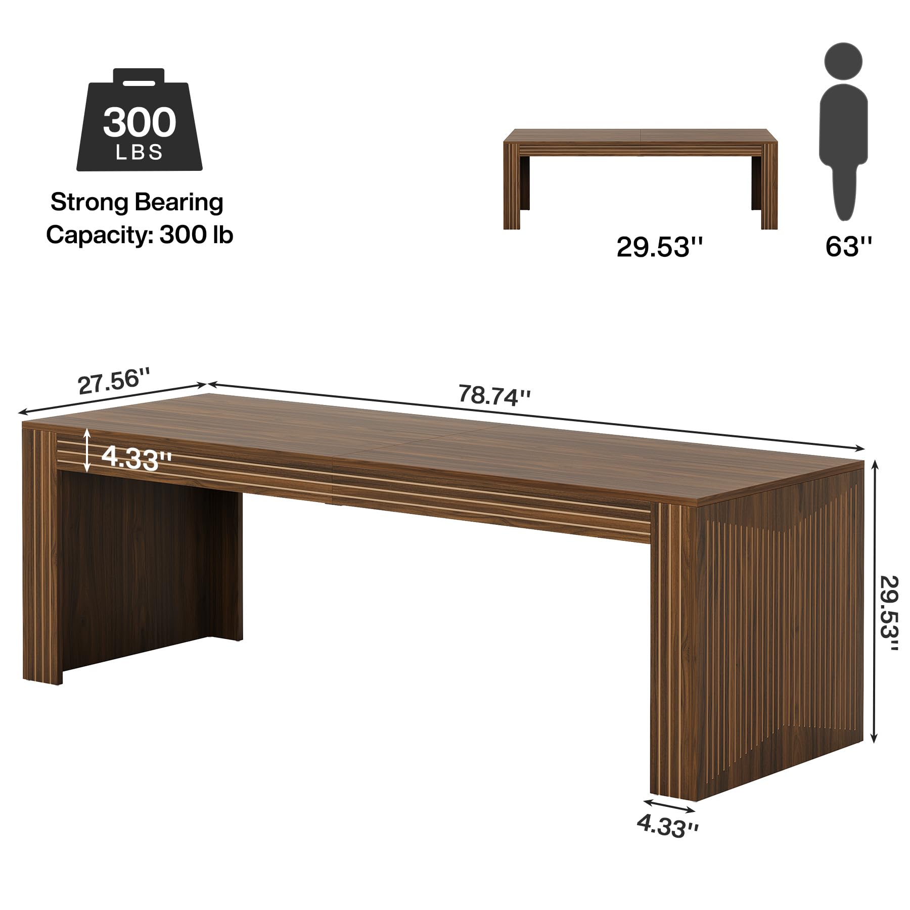 Tribesigns 79-Inch Extra Long Desk, Two Person Desk Double Desk for Home Office, Wooden Long Computer Desk, Writing Table Study Desk for Office, Brown