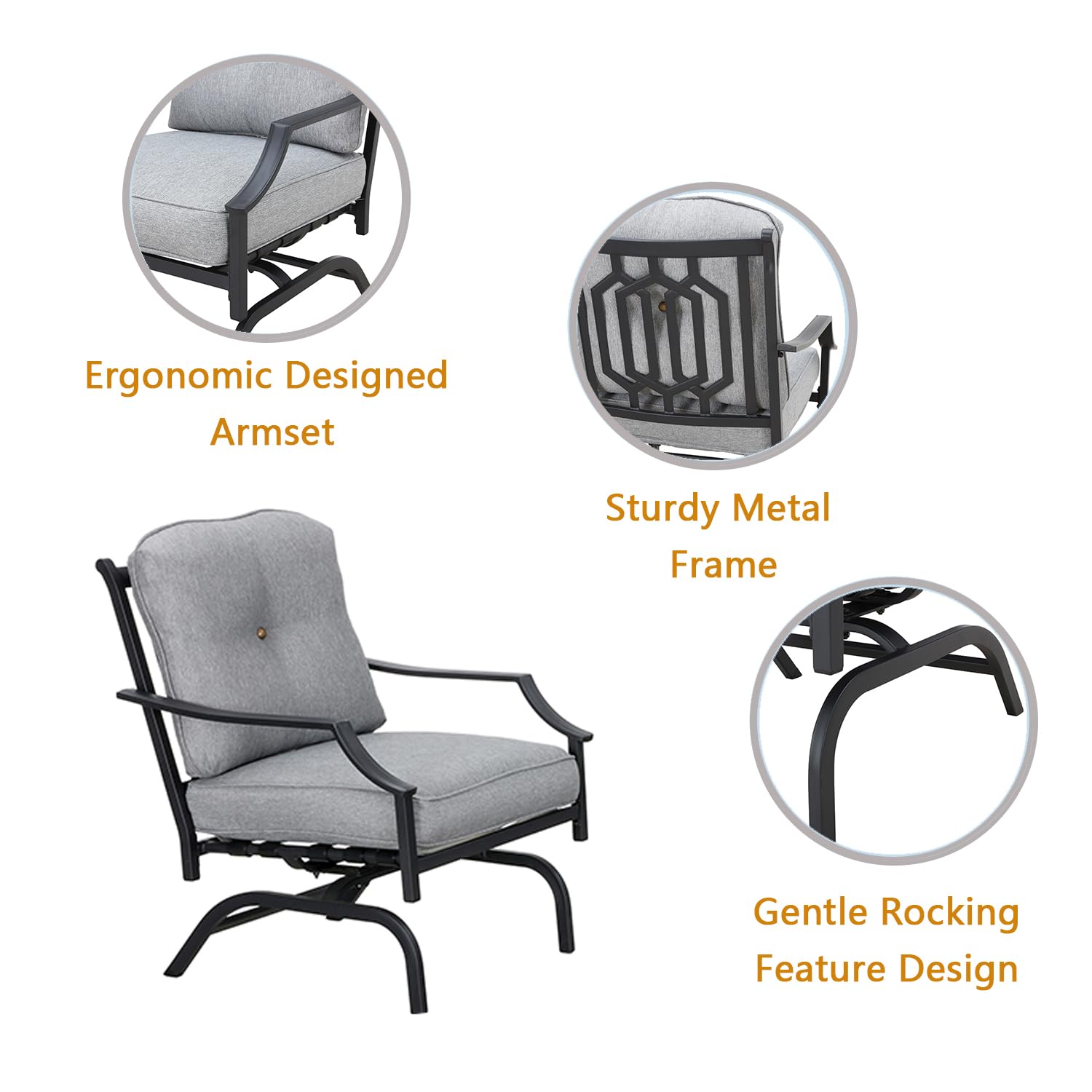 TOP HOME SPACE Patio Conversation Set 4 Piece Metal Outdoor Furniture Set Rocking Chairs with Cushions