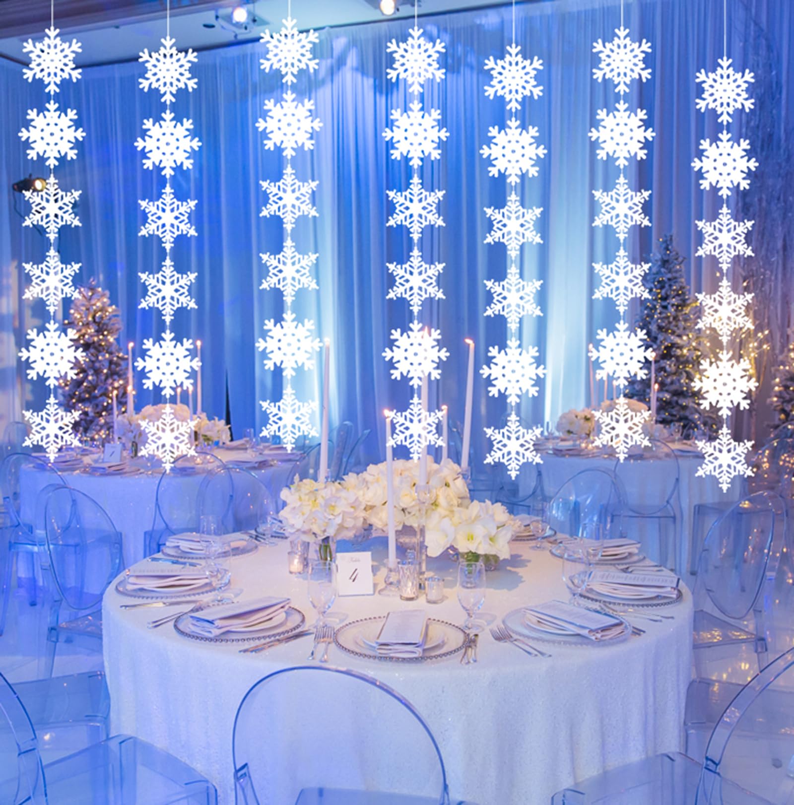 jollylife 12PCS Snowflake Garland Winter Party Wonderland Birthday Decorations - Christmas Snow Flake Streamers Strings Hanging Decor