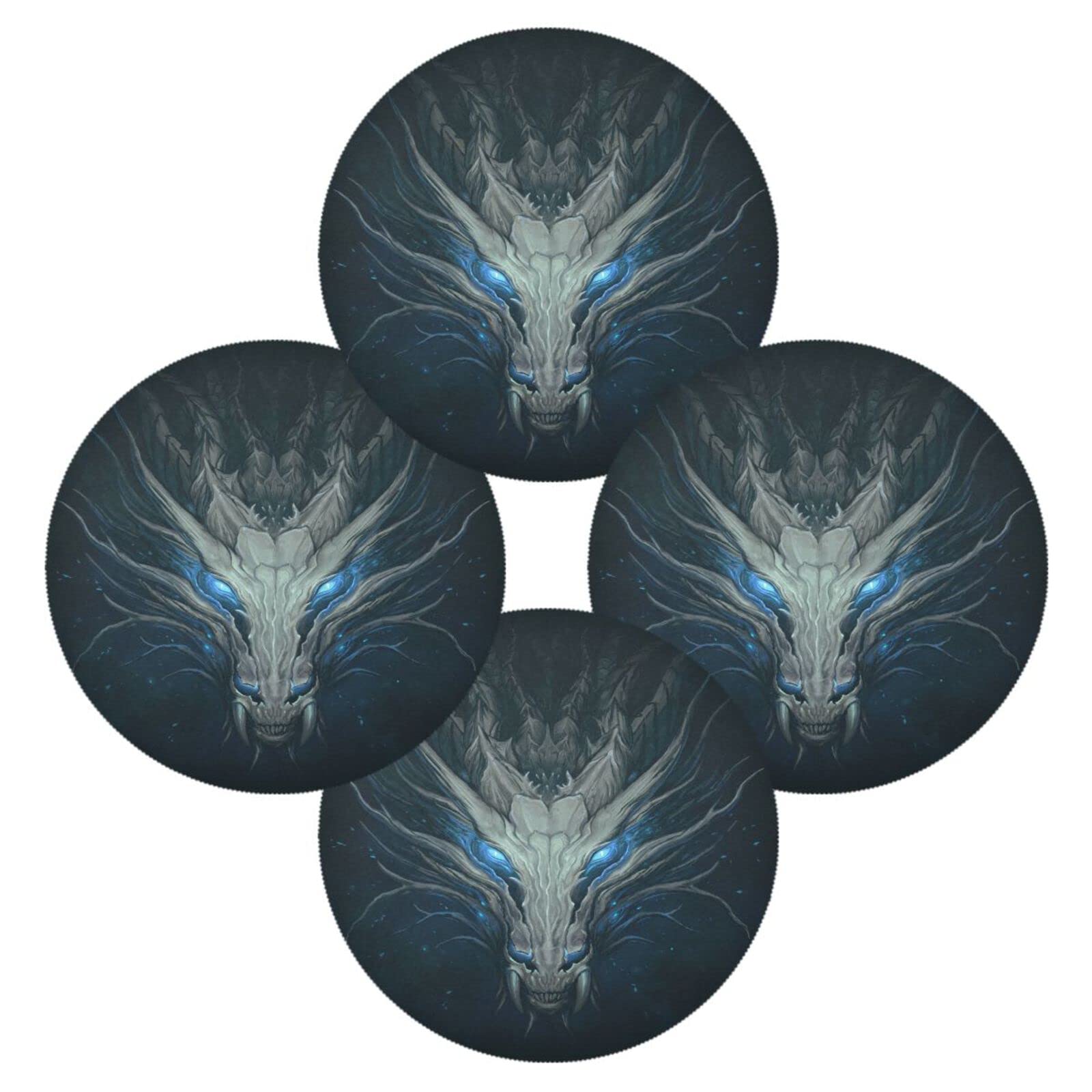 Kigai Round Placemats for Dining Table Set of 4, Grey Dragon Non-Slip Washable Table Mats Kitchen Heat Resistant Place Mats for Outdoor Indoor Table Decoration