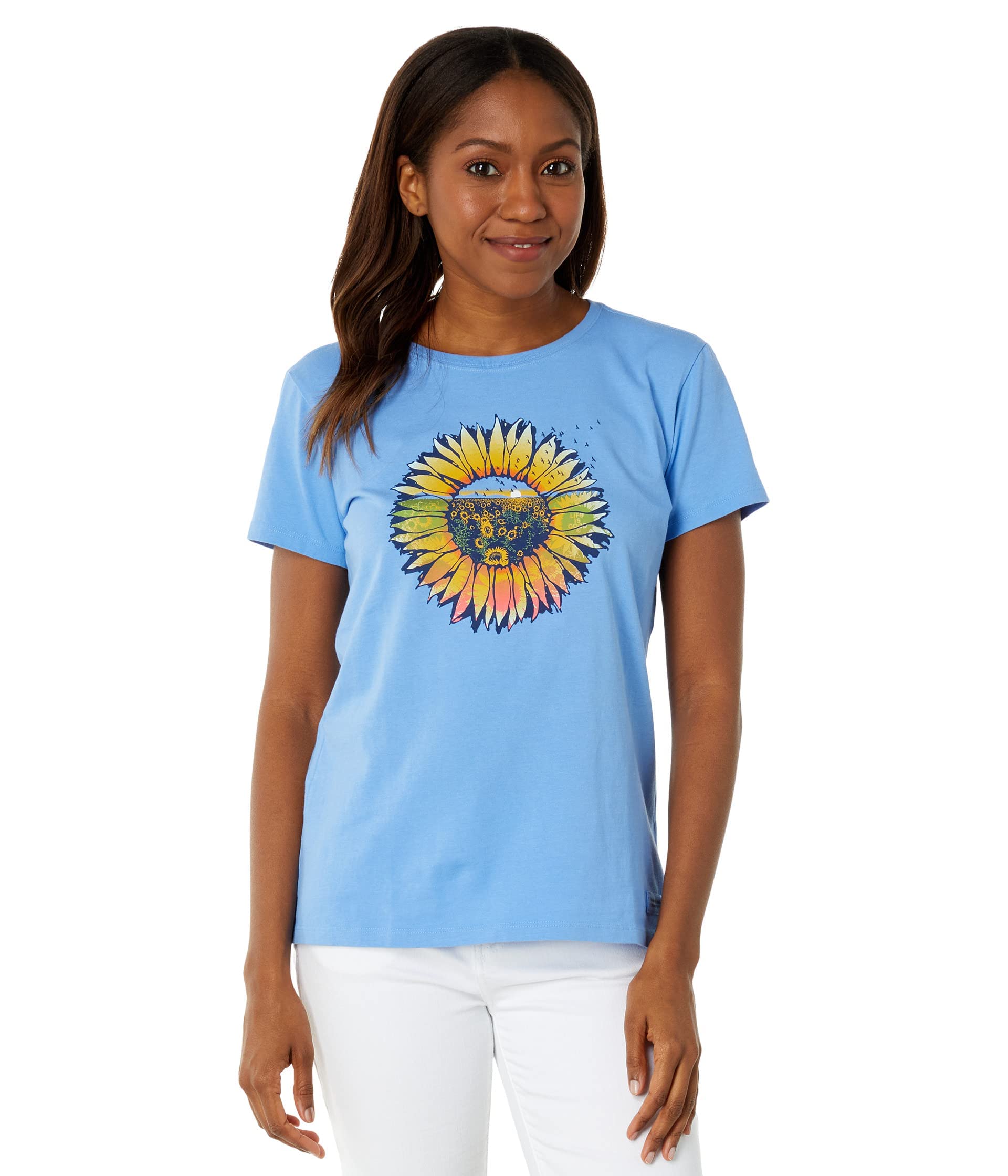 Life is Good Sunflowerscape Short Sleeve Crusher™ Tee Cornflower Blue XL (US 16-18)