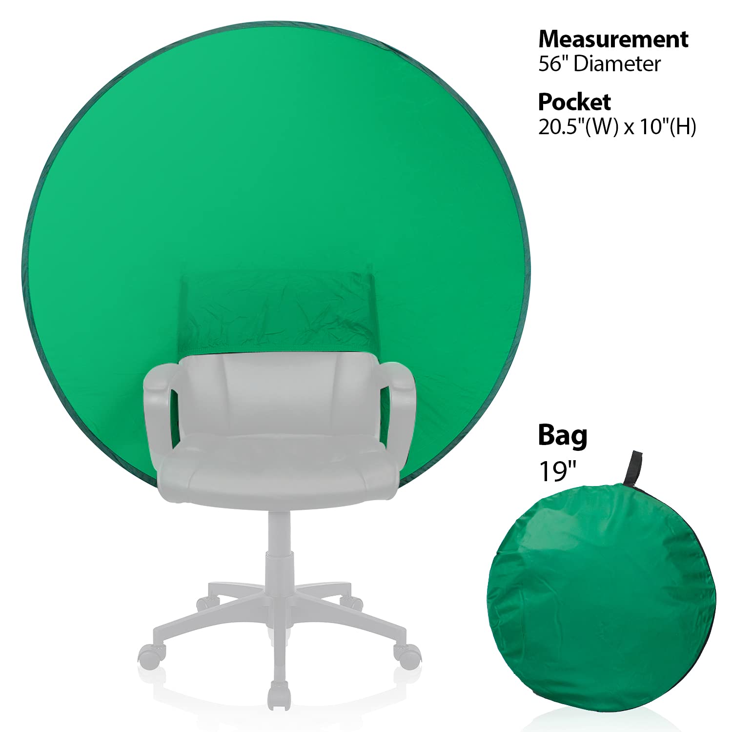Julius Studio (New Gen.) 56in / 142cm Chromakey Green Screen Round Chair Backdrop Patented, Foldable Collapsible Pop Up Webcam Background, Streaming, Video, Conference, True Chroma Key Color, JSAG836