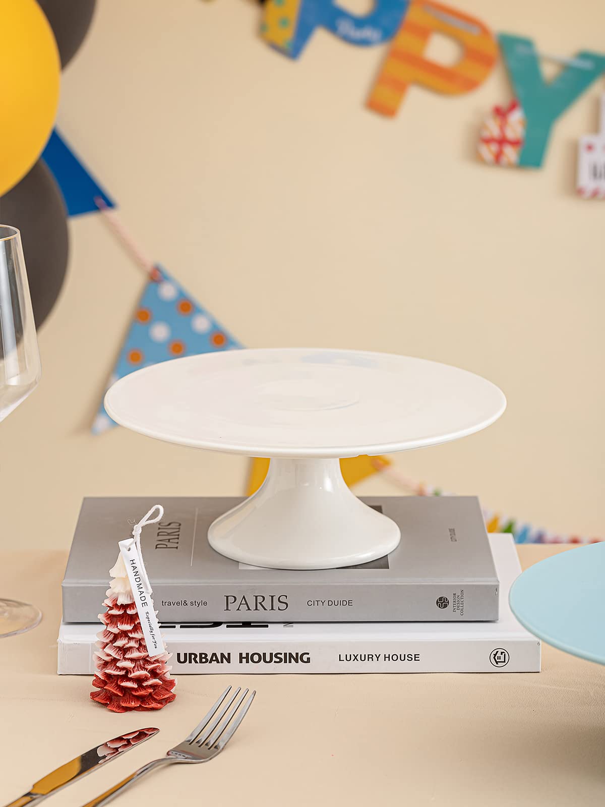 Kanwone 10-Inch Porcelain Cake Stand, Cake Plate, Dessert Stand, Cake Stand for Party, Home Decorating Stand, White