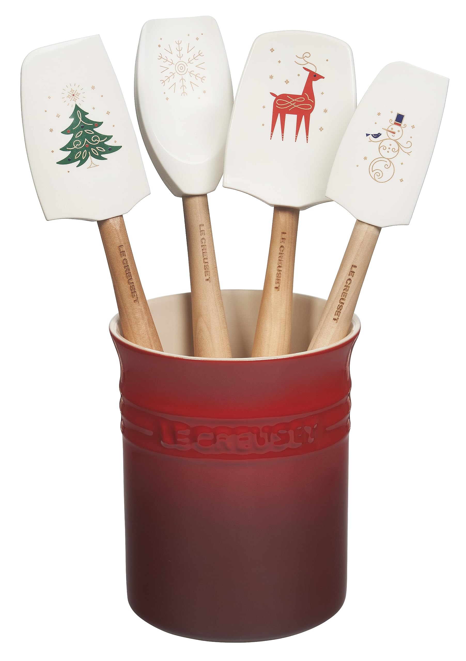 Le Creuset Noƫl Collection Utensil Crock with Silicone 5pc. Utensil Set, White