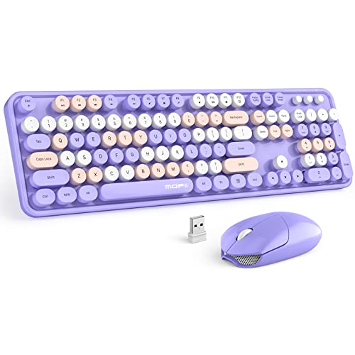 MOFII Wireless Keyboard and Mouse Combo Purple Colorful Full Size Round Key Typewriter Keyboards, 2.4G USB Keyboard Mice with 2-1 Nano Dongle for Computer Laptop PC Desktop Chromebook Smart TV